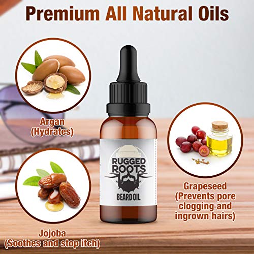 Rugged Roots Beard Oil and Conditioner Natural Beard Care Made with Tobacco Vanilla Scented Premium Oils- Softens Beard and Promotes Healthy Beard Growth-Small Gift for Men, Perfect Stocking Stuffer