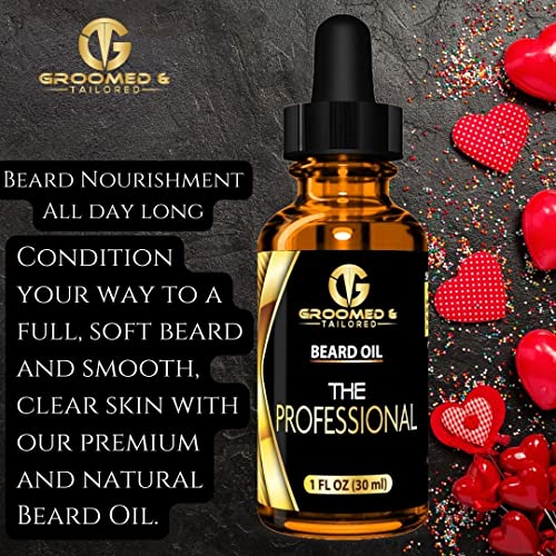 Groomed & Tailored Beard Oil For Men (The Professional) - Premium Beard Oil - For a Softer, Smoother, Moisturized Beard - Made with All-Natural and Organic Ingredients - Leave in Conditioner - Scented Gift for Husband and Dad, Father's Day Gift