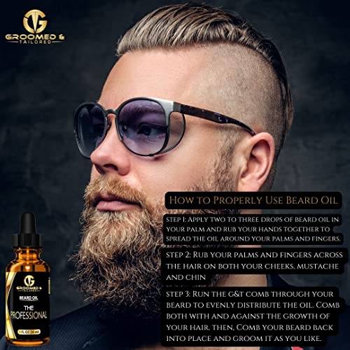 Groomed & Tailored Beard Oil For Men (The Professional) - Premium Beard Oil - For a Softer, Smoother, Moisturized Beard - Made with All-Natural and Organic Ingredients - Leave in Conditioner - Scented Gift for Husband and Dad, Father's Day Gift