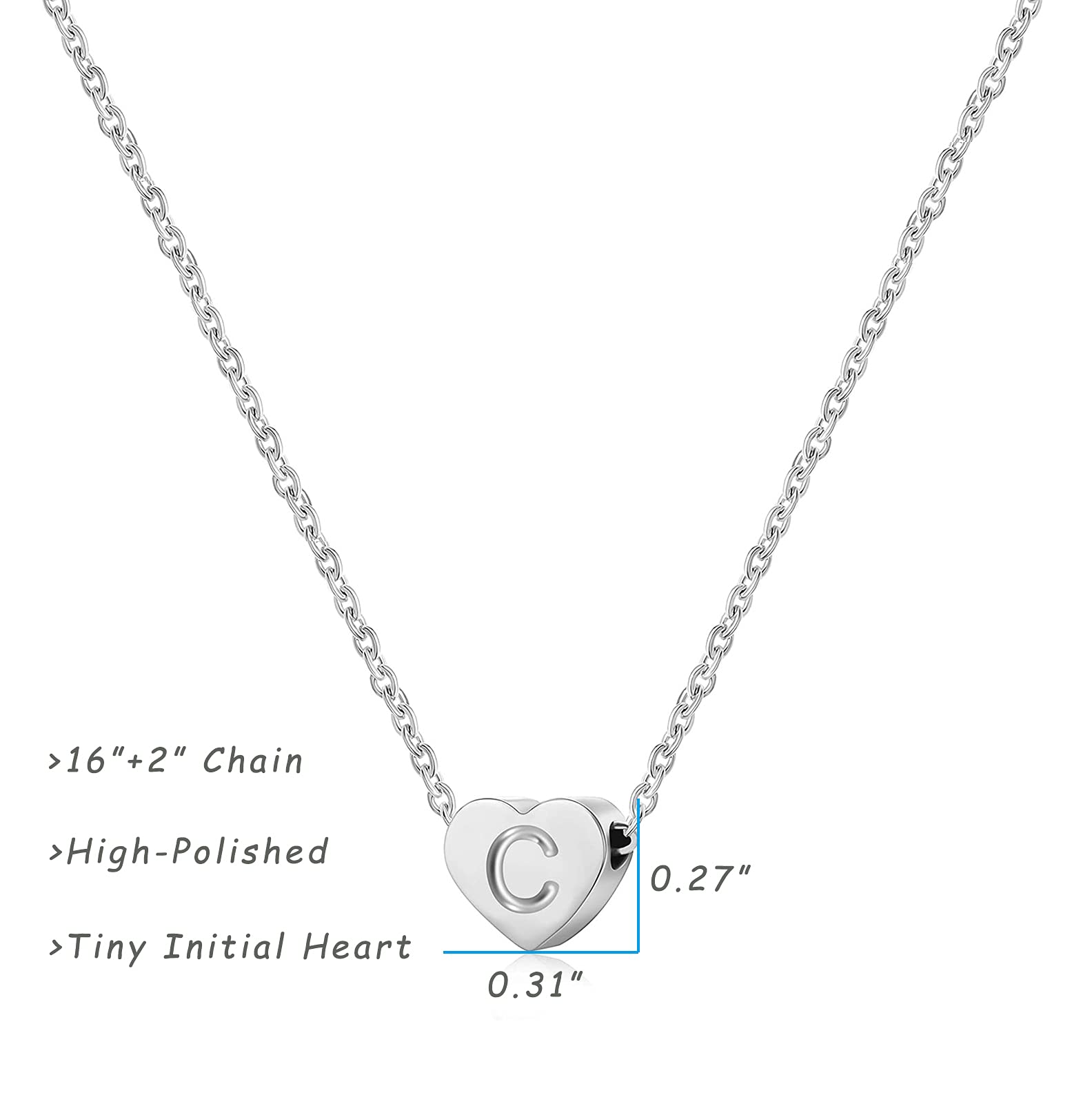 Rnivida Tiny Initial C Heart Necklace, Dainty Tiny Alphabet Letter C Pendant Necklace for Women (Silver - C)