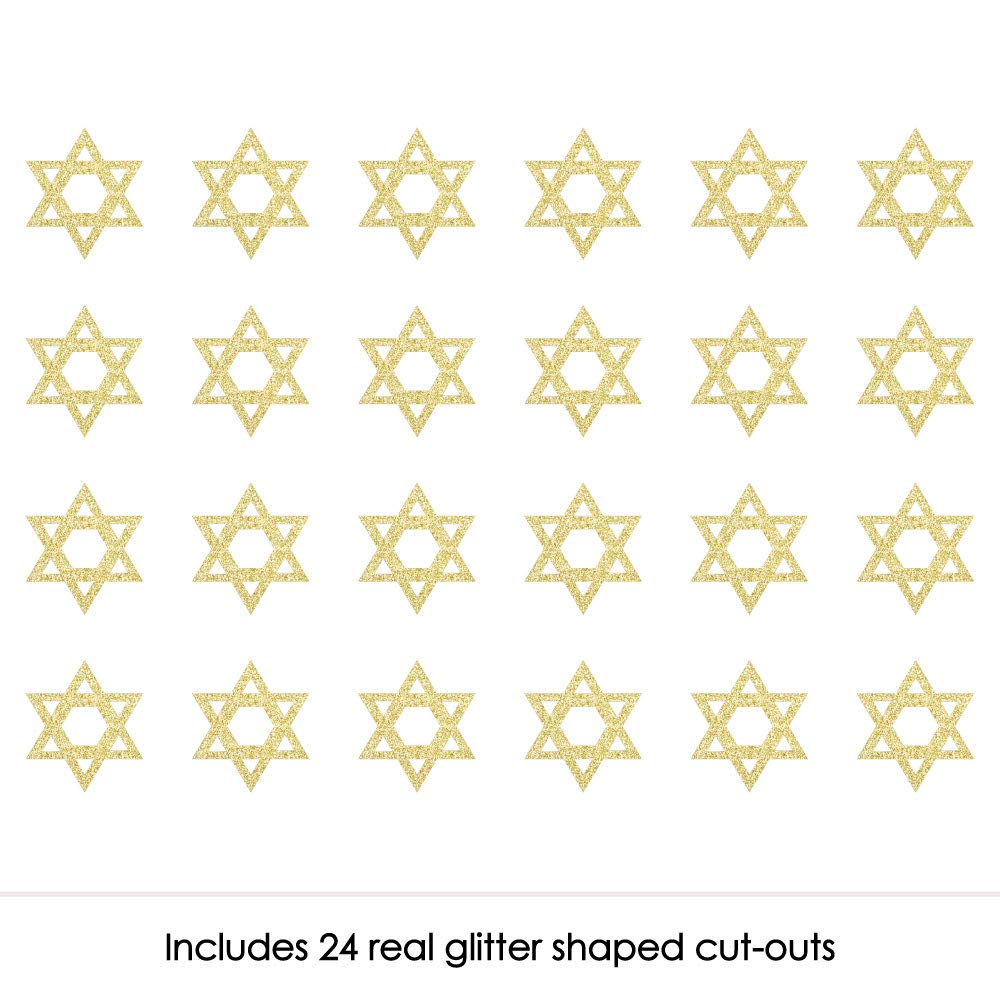 Big Dot of Happiness Gold Glitter Star of David - No-Mess Real Gold Glitter Cut-Outs - Hanukkah Confetti - Set of 24