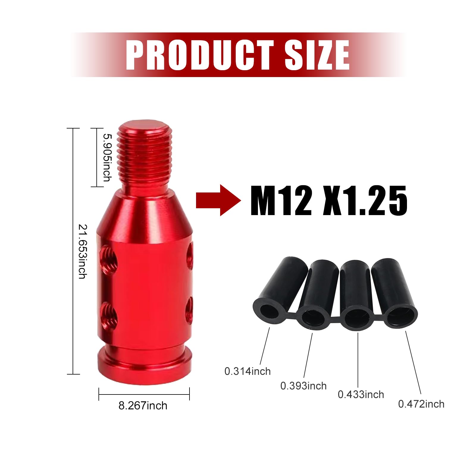 UGSHY 1 PC M12 x 1.25 Universal Shift Knob Adapter, Aluminum Alloy Transmission Gear Stick Shift Connector, for Non Threaded Shifters (Red)
