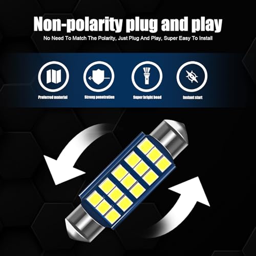 Ajxn 4 PCS Car 42mm 2835 Double-pointed Light, High Brightness 360 Degree Surround Reading License Plate Light, Plug and Play High Performance Bulb Replacement, Universal for Most Cars (White)