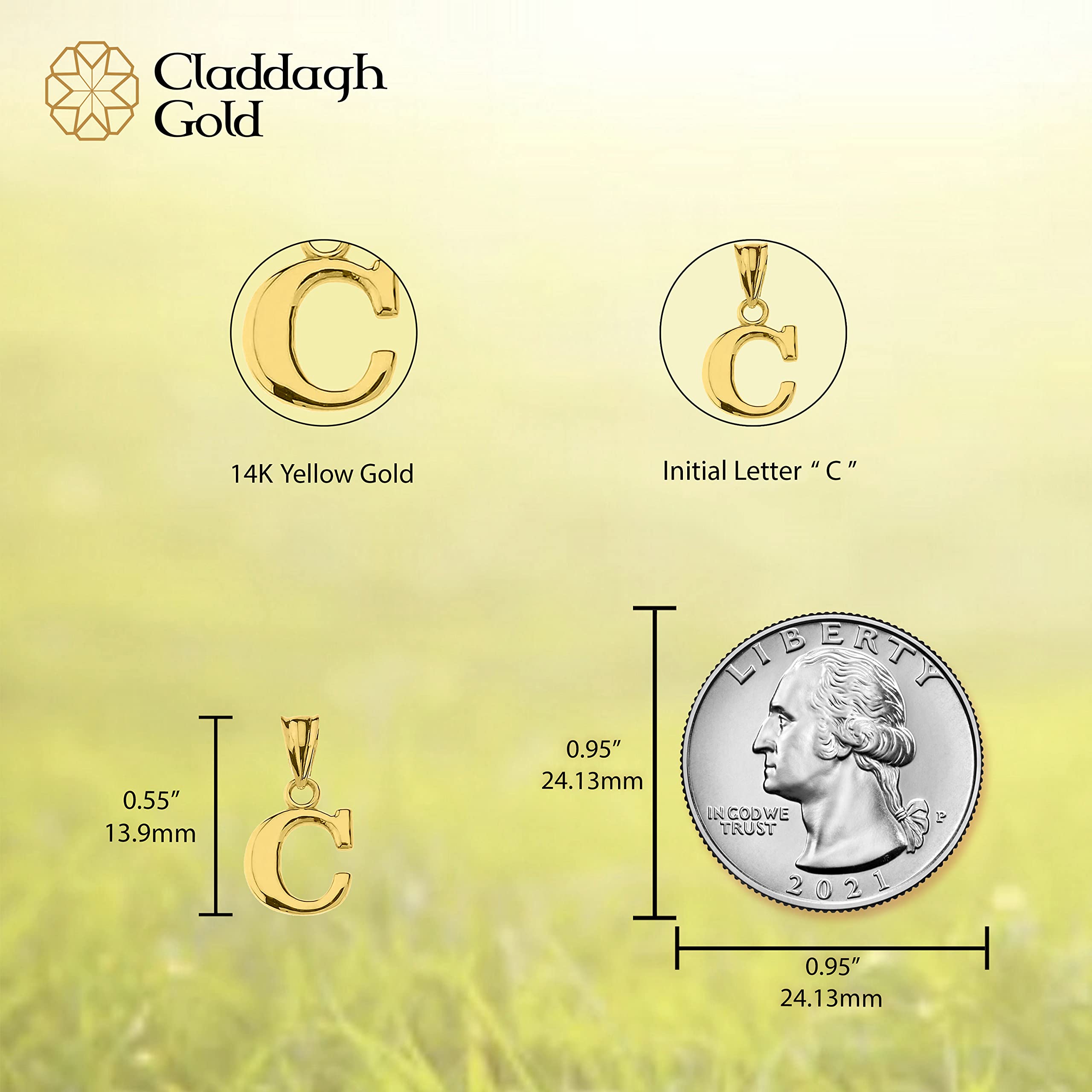 14K Yellow Gold Fine Mini Dangling Initial A-Z Charm 1/2" Pendant - Letter C