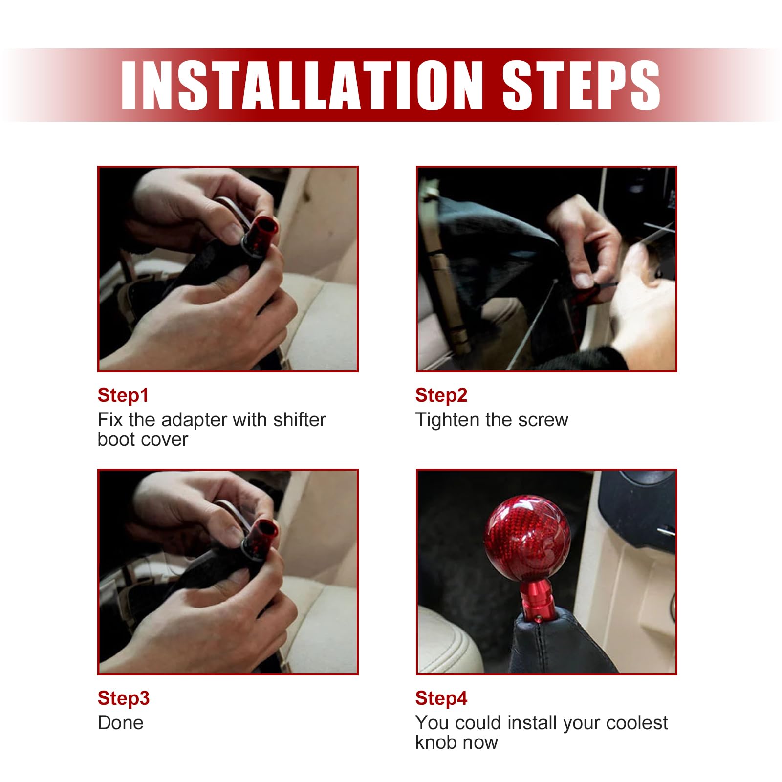 UGSHY 1 PC M12 x 1.25 Universal Shift Knob Adapter, Aluminum Alloy Transmission Gear Stick Shift Connector, for Non Threaded Shifters (Red)