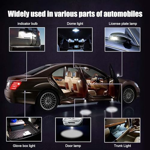 Ajxn 4 PCS Car 42mm 2835 Double-pointed Light, High Brightness 360 Degree Surround Reading License Plate Light, Plug and Play High Performance Bulb Replacement, Universal for Most Cars (White)
