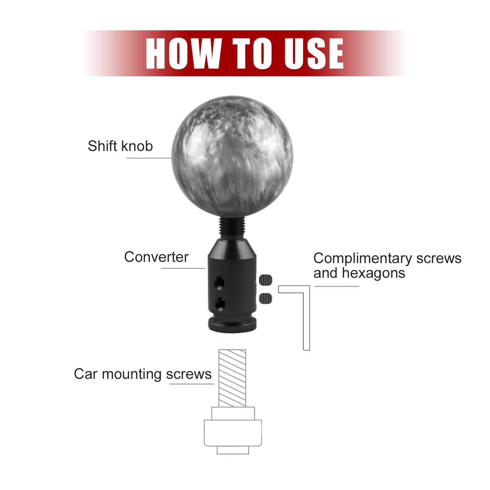 UGSHY 1 PC M12 x 1.25 Universal Shift Knob Adapter, Aluminum Alloy Transmission Gear Stick Shift Connector, for Non Threaded Shifters (Red)