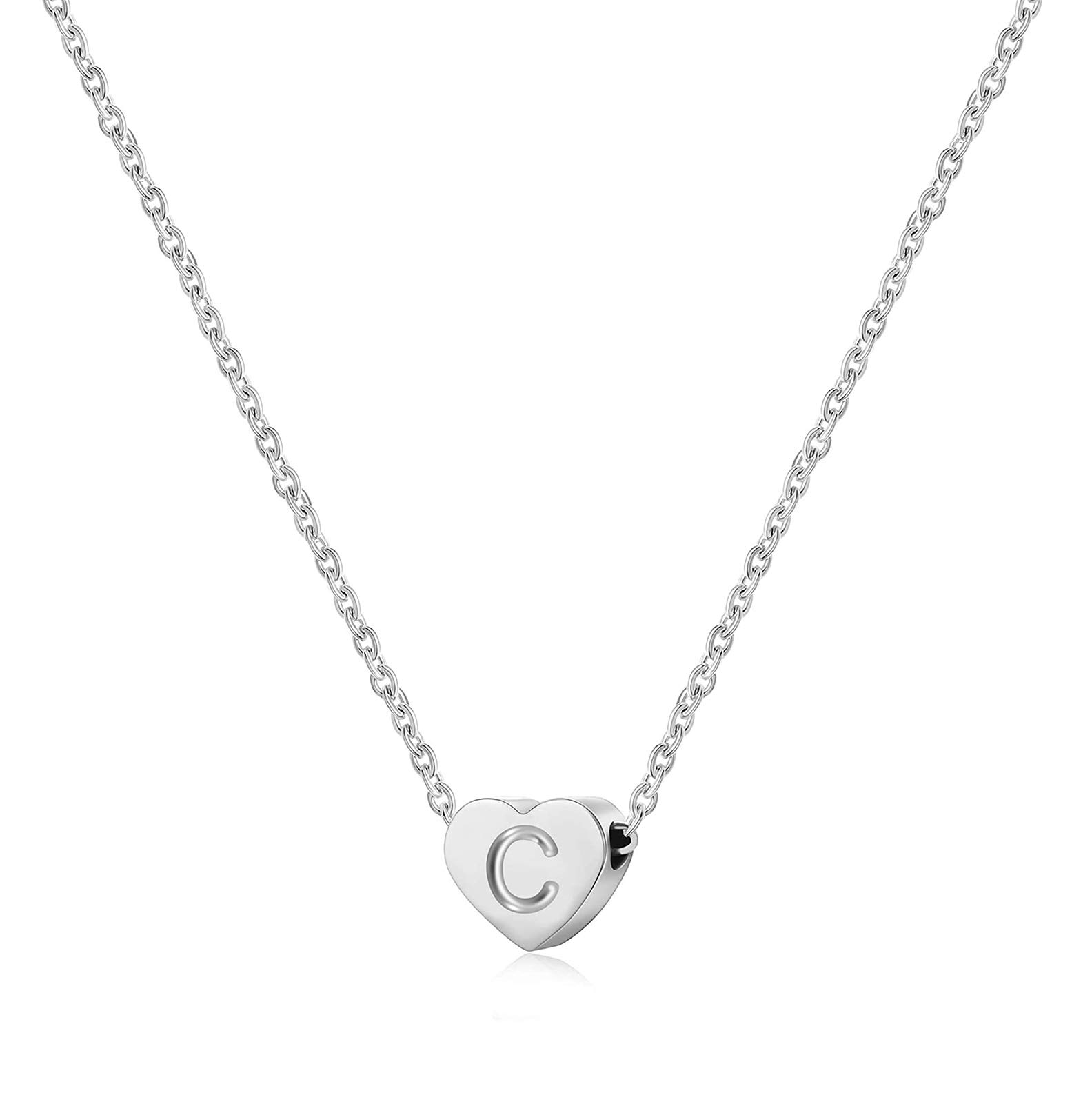 Rnivida Tiny Initial C Heart Necklace, Dainty Tiny Alphabet Letter C Pendant Necklace for Women (Silver - C)