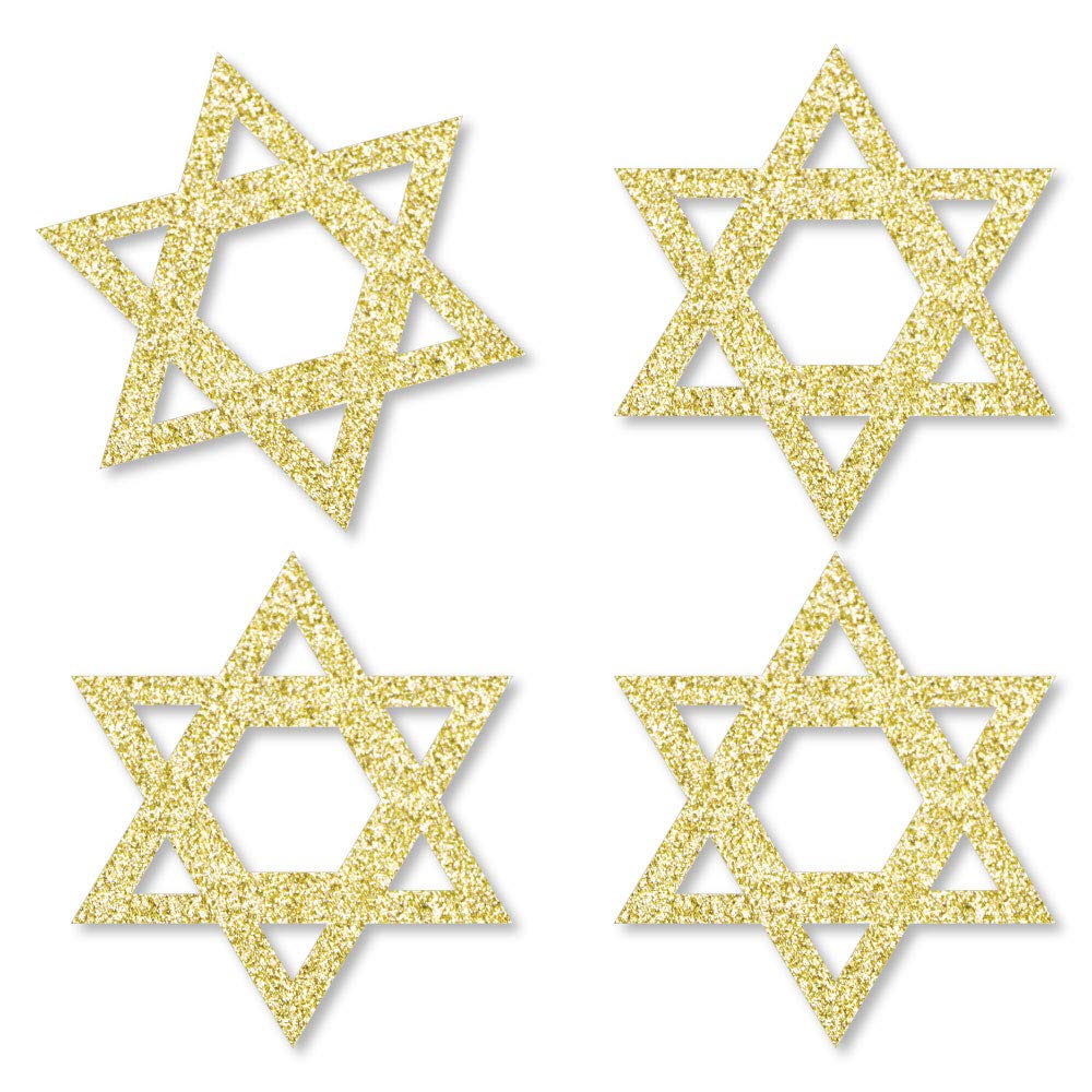 Big Dot of Happiness Gold Glitter Star of David - No-Mess Real Gold Glitter Cut-Outs - Hanukkah Confetti - Set of 24