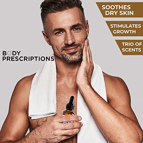 Body Prescriptions 3 Pack Revitalizing Beard Oil in Glass Bottles- Cedar & Almond, Sage & Mint, Birch & Argan Scented Beard Care, 1 fl oz/ (30 ml)