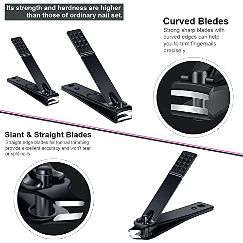 Manicure Set Professional Nail Clippers Kit Pedicure Care Tools- Stainless Steel Grooming Kit 18Pcs for Travel or Home (Black/Pink)