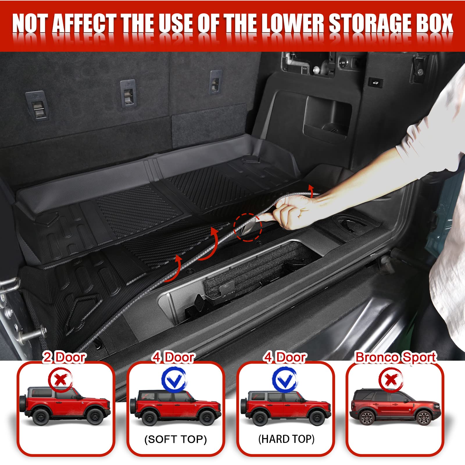Mabett Cargo Liner Non-Slip Mat for Ford Bronco Accessories, All-Weather Protection Trunk Mat Fit Bronco 2021 2022 2023 2024 4-Door Black