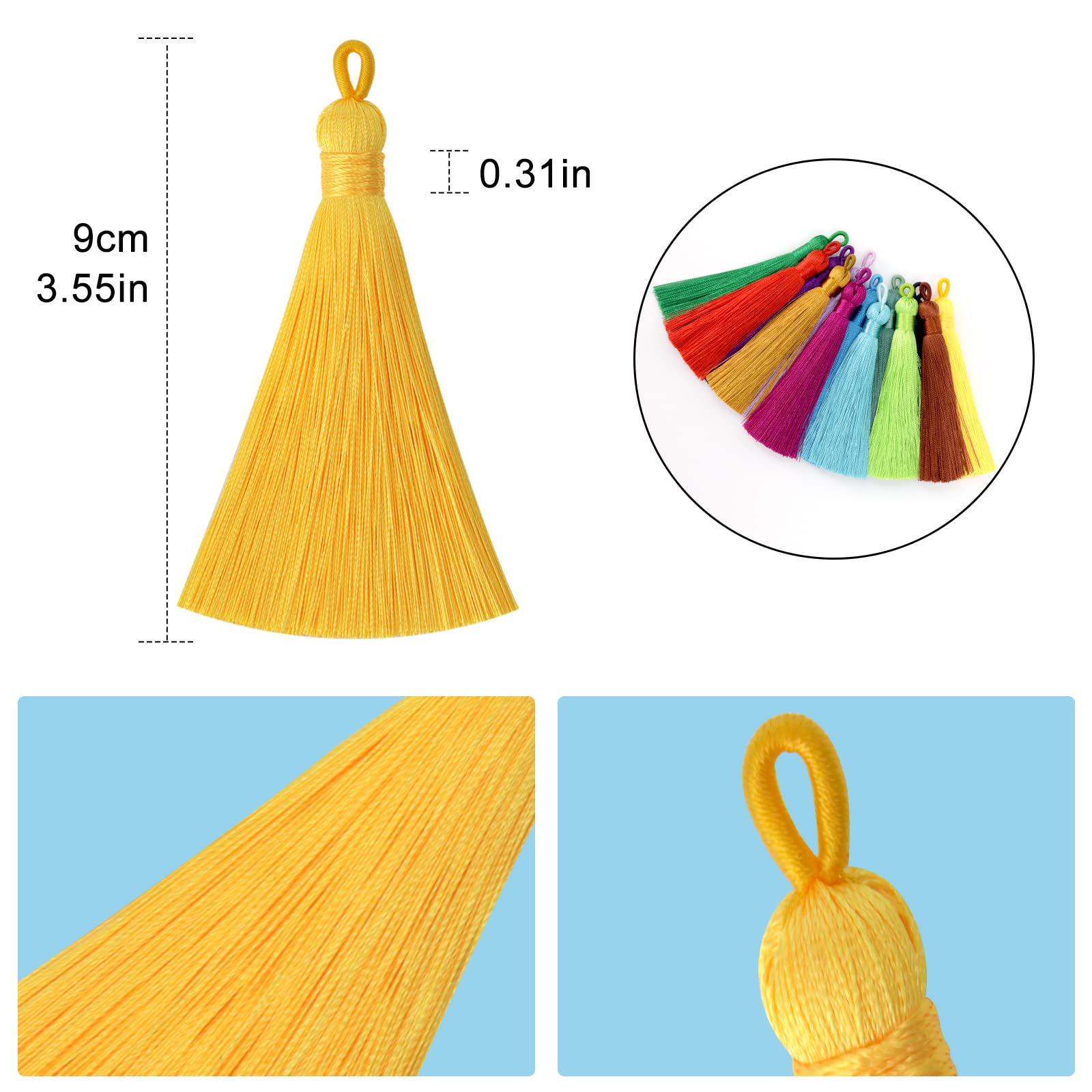 Tassels for Jewelry Making,3.55'' Multi-Color Handmade Imitation Silk Tassels with Hanging Loop for Bookmark Tassels Bracelets Earrings Acrylic Key Chain and DIY Craft (40 Mixed Color)