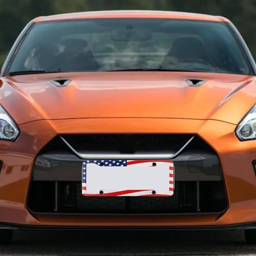 Hawyet 2 PCS American Flag Car License Plate Frame with Screws, Metal License Plate Fastern Decorative Accessories Set with 4 Holes, Universal Plate Frame Covers with Screws Fasteners Caps (Red)