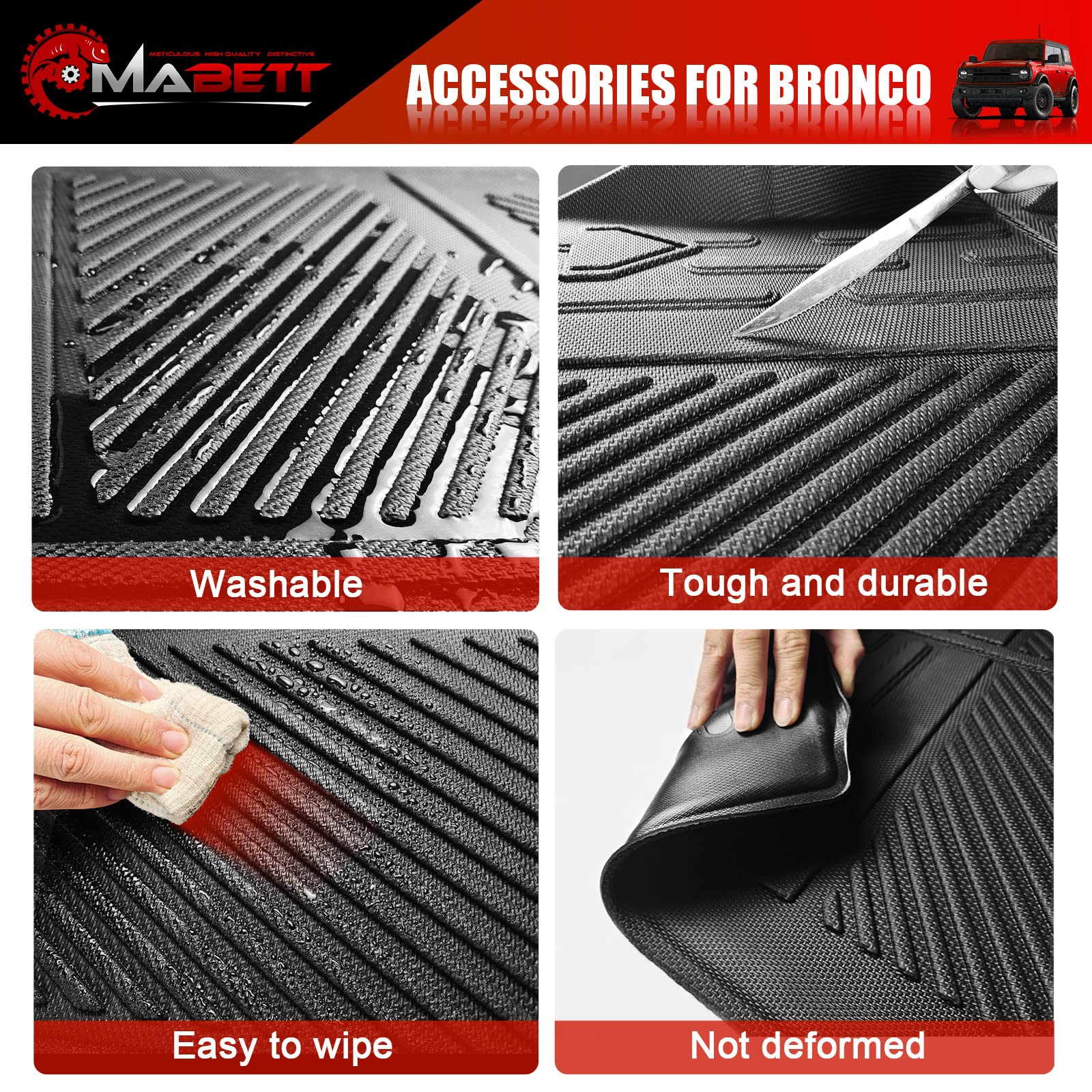 Mabett Cargo Liner Non-Slip Mat for Ford Bronco Accessories, All-Weather Protection Trunk Mat Fit Bronco 2021 2022 2023 2024 4-Door Black