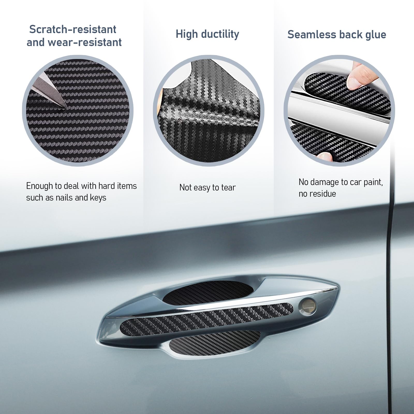 ZKFAR 8 PCS Carbon Fiber Black Leather Door Bowl Sticker for Car, Door Handle Scratch Protector, Universal Fit