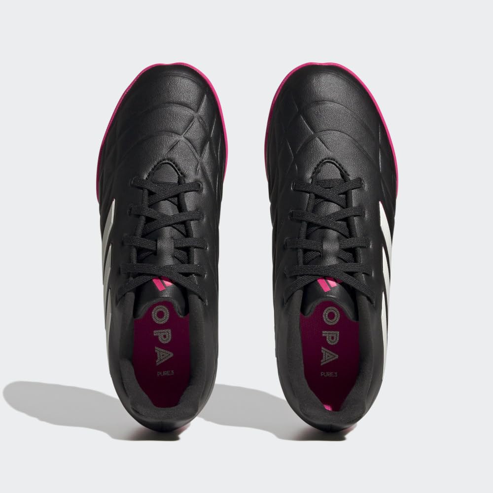 adidas Copa Pure.3 Turf Soccer Shoe, Black/Zero Metallic/Team Shock Pink, 1 US Unisex Little Kid
