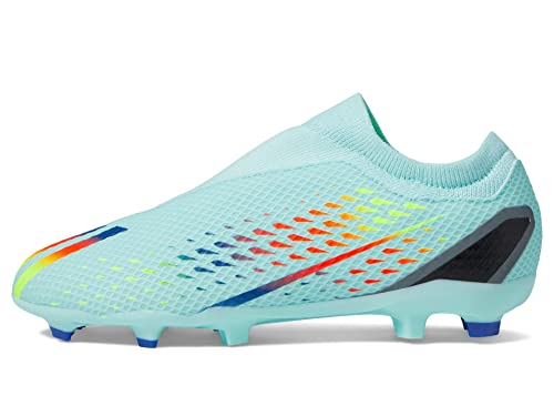 adidas X Speedportal.3 Laceless Firm Ground Soccer Shoe, Clear Aqua/Solar Red/Power Blue, 5.5 US Unisex Big Kid