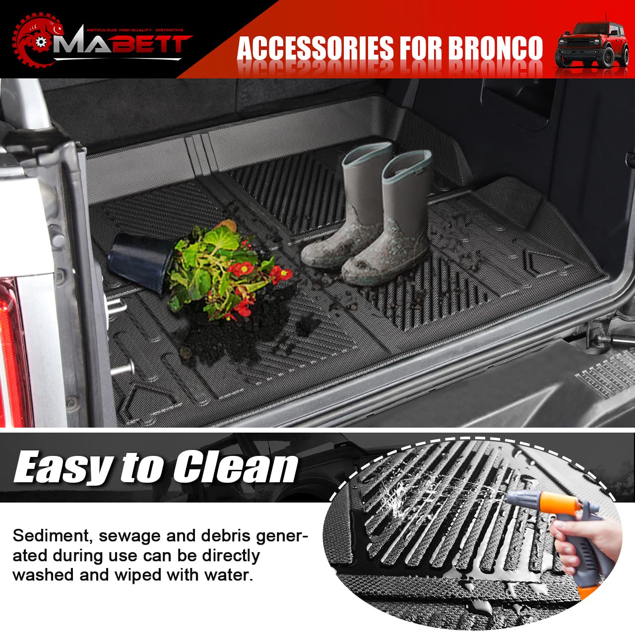 Mabett Cargo Liner Non-Slip Mat for Ford Bronco Accessories, All-Weather Protection Trunk Mat Fit Bronco 2021 2022 2023 2024 4-Door Black