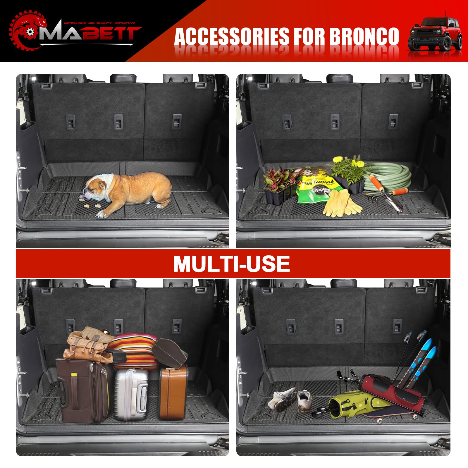 Mabett Cargo Liner Non-Slip Mat for Ford Bronco Accessories, All-Weather Protection Trunk Mat Fit Bronco 2021 2022 2023 2024 4-Door Black