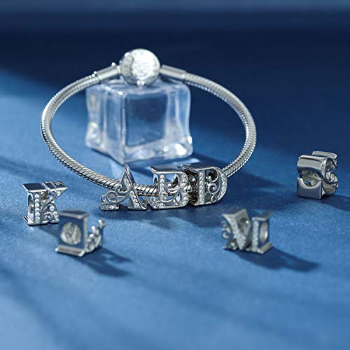 FOREVER QUEEN Initial C Charms 925 Sterling Silver Letter A-Z Charms for Snake Chain Bracelet Necklace Alphabet Beads