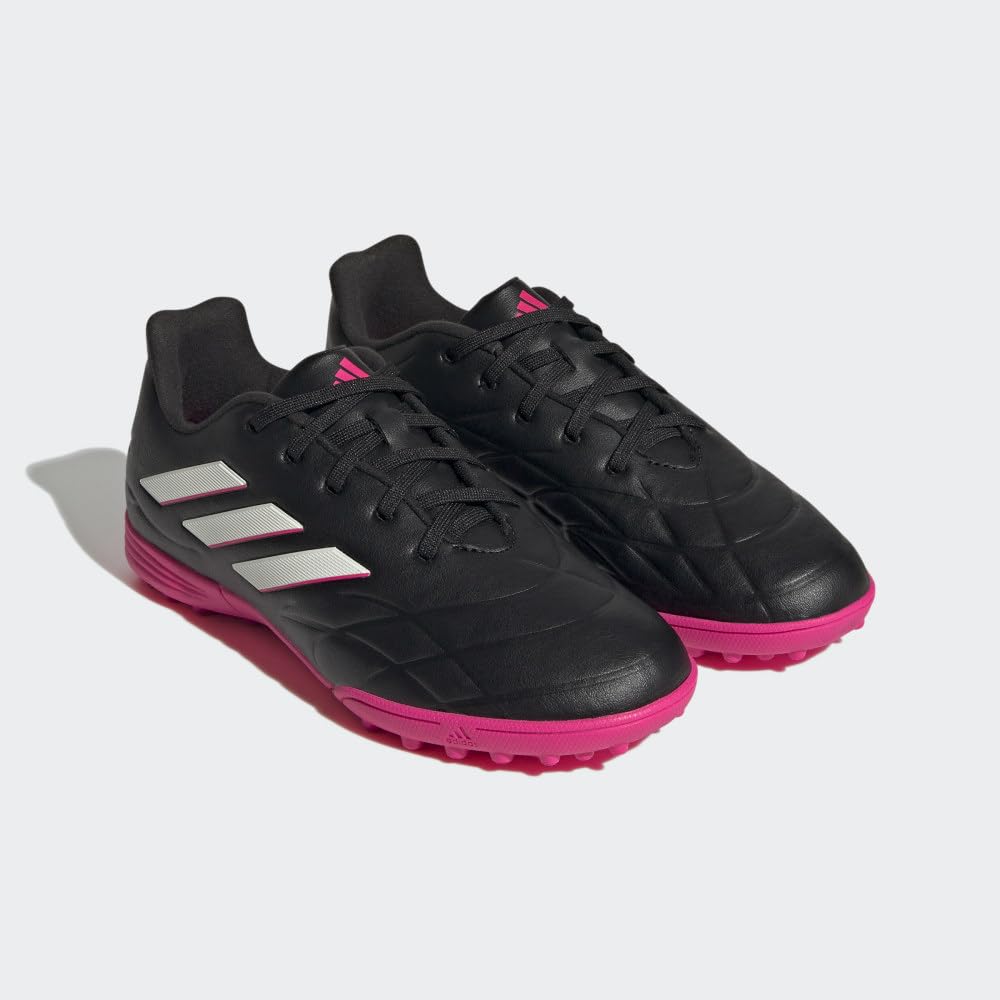 adidas Copa Pure.3 Turf Soccer Shoe, Black/Zero Metallic/Team Shock Pink, 1 US Unisex Little Kid