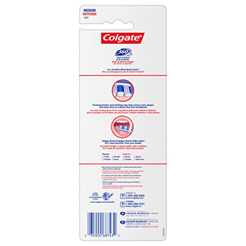 Colgate 360 Whole Mouth Clean , Medium Toothbrush for Adults, 4 Pack