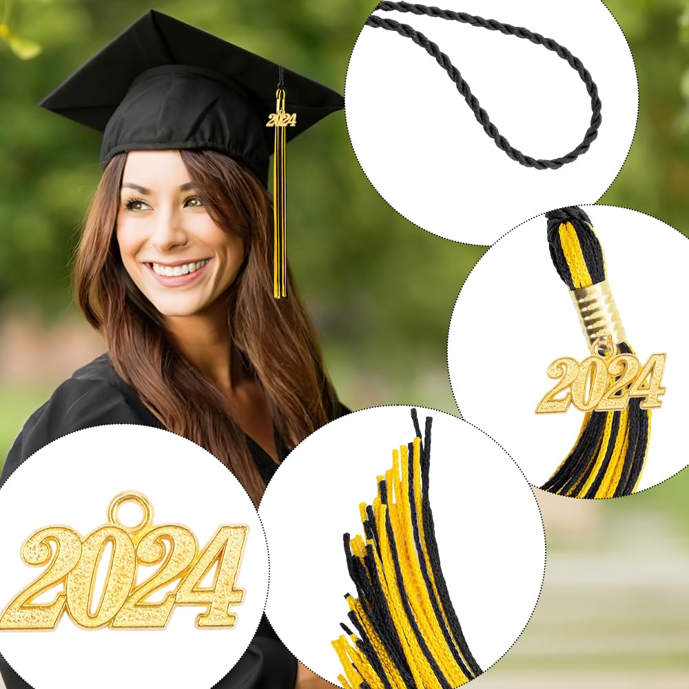 2024 Graduation Tassel, Tassel for Graduation Cap 2024, Graduation Cap Decorations, Charm Graduation Party Decorations 2024 Grad Cap Decorations for Graduation Gifts 2024 High School Black Gold