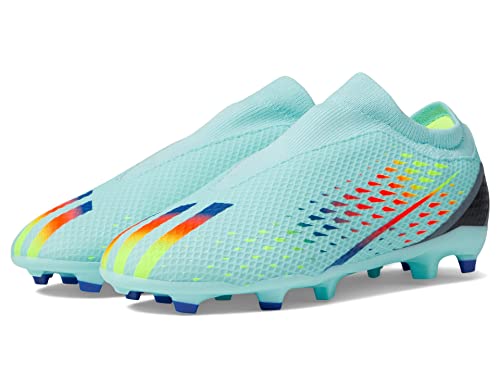 adidas X Speedportal.3 Laceless Firm Ground Soccer Shoe, Clear Aqua/Solar Red/Power Blue, 5.5 US Unisex Big Kid