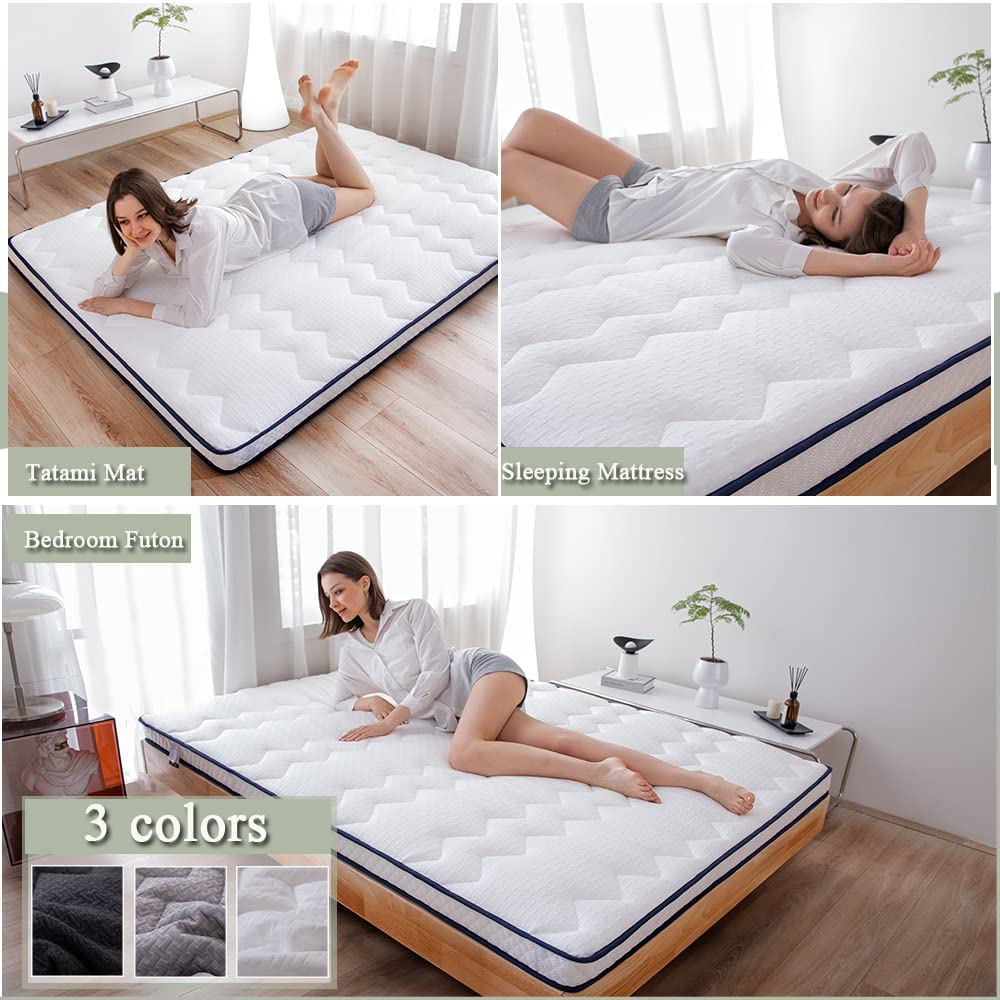 GYK Thicken Memory Foam Mattress Topper,Foldable Camping Road Trip Japanese Floor Futon,Tatami Mat Sleeping Pad,Knitted air Layer Cotton Fabric,Four-Sided Has Breathable Mesh,Cool Sleep