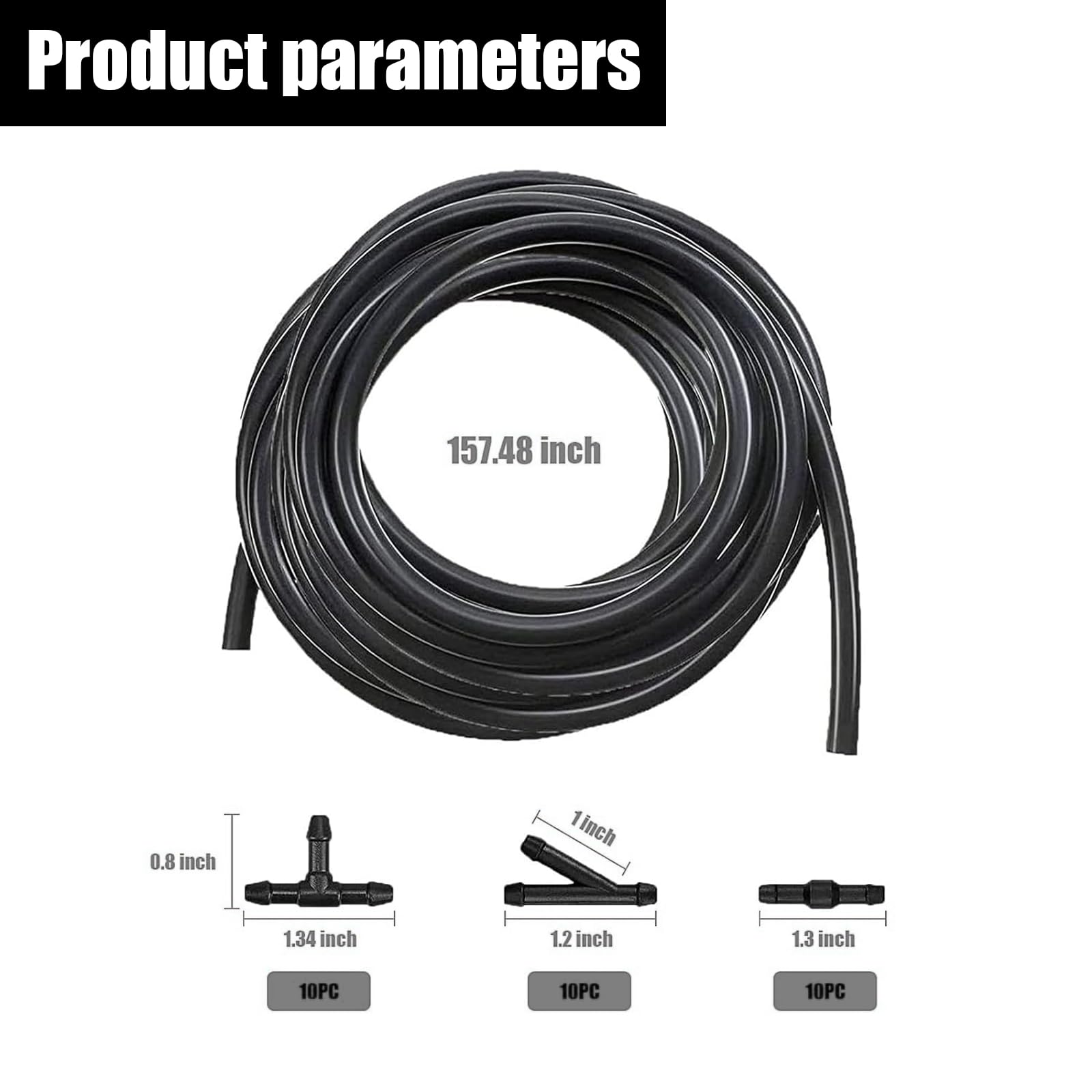 UGSHY 13Ft Car Windshield Washer Hose Kit, Universal Washer Fluid Hose with 30 Hose Connectors, Suitable for Most Car Windshield Fluid Tubing (Black)