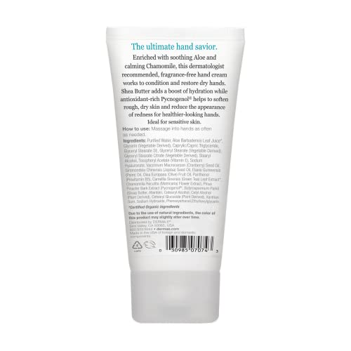 DERMA-E Vitamin E Fragrance Free Sensitive Skin Shea Hand Repair Cream – Intensive Therapy Hand Cream – Cruelty Free Unscented Hand Lotion for Dry or Cracked Skin, 2 oz