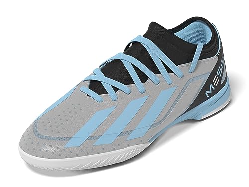 adidas X Crazyfast Messi.3 Indoor Sneaker, Silver Metallic/Bliss Blue/Core Black, 5.5 US Unisex Big Kid