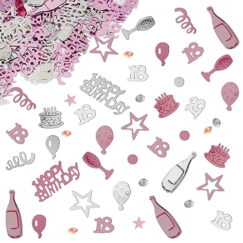 OSDUE 3000 Pieces Pink Gold Silver Happy Birthday Confetti, 18 Years Birthday Cake Confetti, Metallic Foil Balloon Confetti, Table Scatter Confetti Decoration Supplies, for Birthday Party (18th Style)