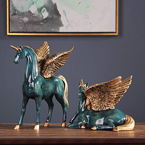 SENXINWEI Mystical Unicorn Horse Pegasus Ornament Resin Crafts Sculpture Suitable for Home Office School Animal Themed Decoration (A+B)
