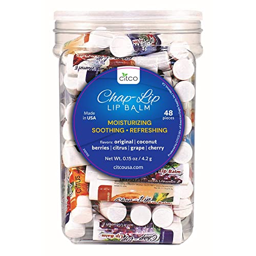 Chap-Lip Vitamin E Lip Balm with Coconut Oil - Lip Moisturizer Treatment - Moisturizing, Soothing, & Refreshing, Total Hydration Treatment & Lip Therapy - Assortment of 6 Refreshing Flavors, 48 Count