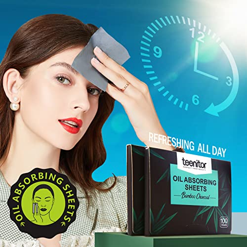 1200 Sheets Natural Blotting Paper for Oily Skin with Bamboo Charcoal, Oil Blotting Sheets for Face, Makeup Blotting Paper, 3 7/8" and 2.75"
