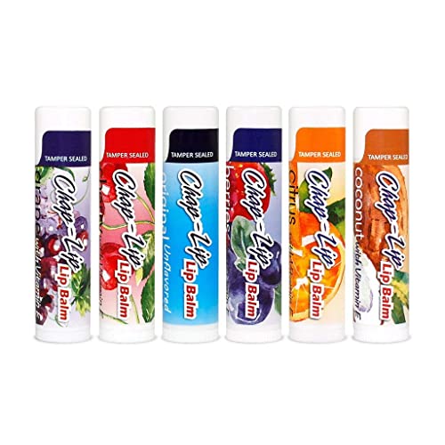 Chap-Lip Vitamin E Lip Balm with Coconut Oil - Lip Moisturizer Treatment - Moisturizing, Soothing, & Refreshing, Total Hydration Treatment & Lip Therapy - Assortment of 6 Refreshing Flavors, 48 Count