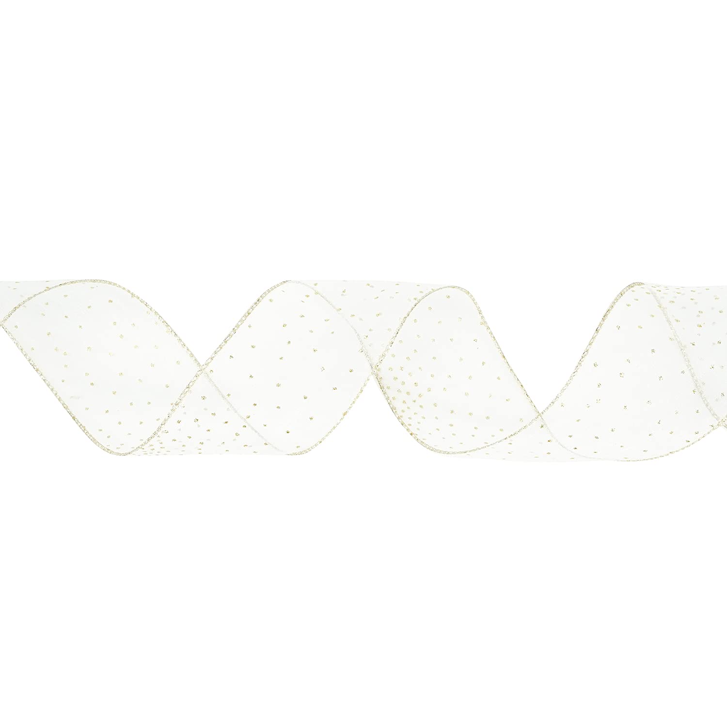 MEEDEE White Gold Wired Ribbon - 2.5 Inch Glitter Polka Dot Christmas Ribbon, 25 Yards for Tree, Wreath, Bow Making