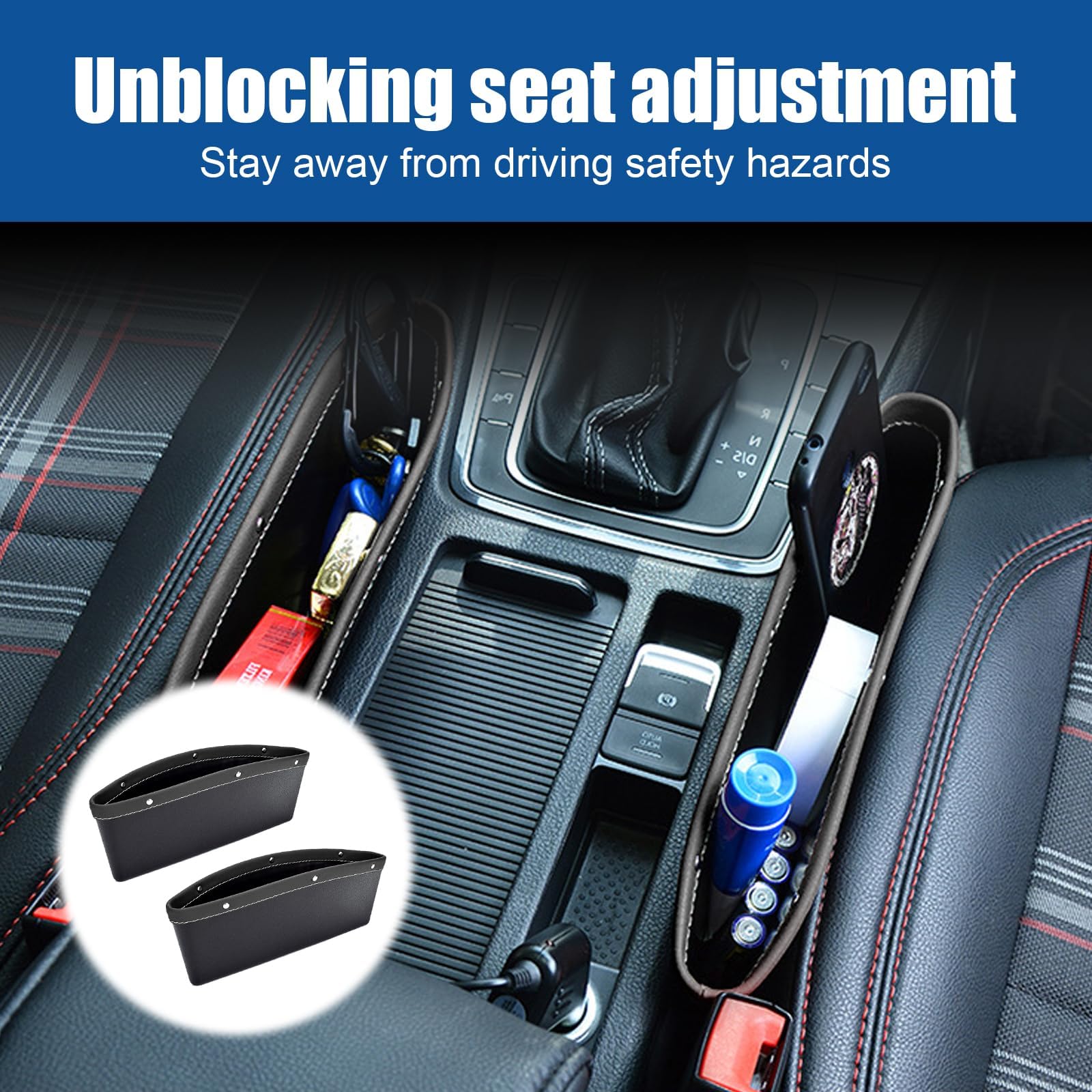 gunhunt Pack-2 Car Seat Gap Organizer, Leather Storage Box, Car Seat Gap Filler, Universal Organizer Storage Box to Hold Keys, Coins, Phone, Cards, Pens (Black)