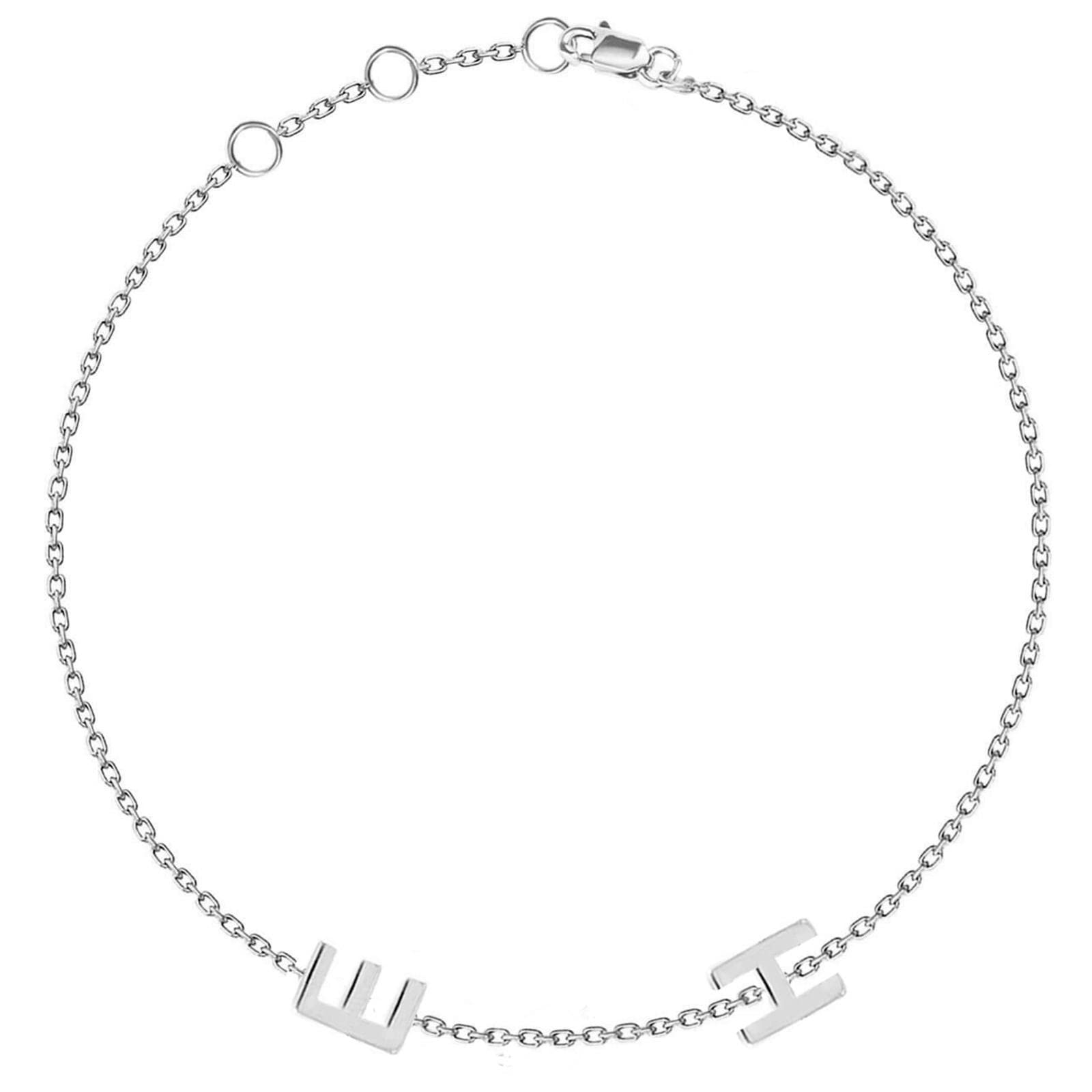 14k Gold or Silver Personalized Sideways Initial Letter Bracelet - Customize Your Solitaire Diamond Bracelet - Ideal Gift for Birthday, Weddings, Christmas, Engagements, Anniversaries