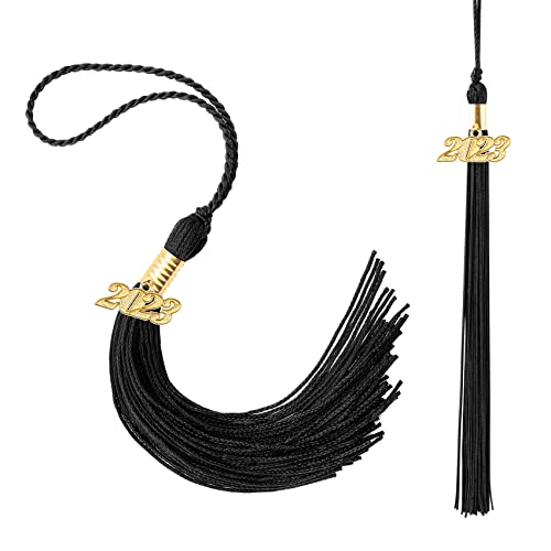 2PCS 2023 Graduation Tassels 2023 Classic Graduation Tassel with 2023 Year Charm Graduation Tassel Charms for Graduation Cap, Graduation 2023 Tassel Charm for Graduation Party Ceremonies Gift(Black)