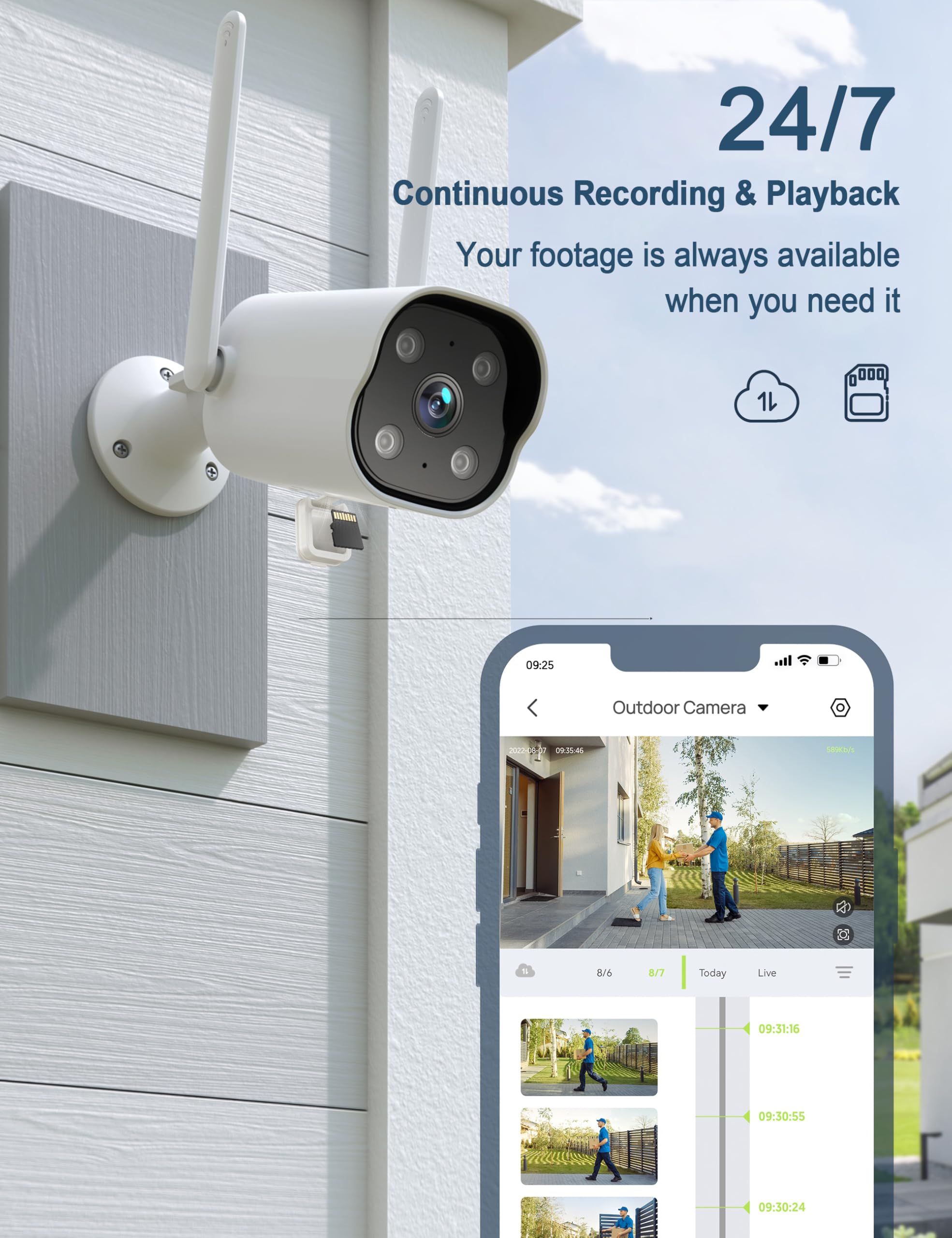 GNCC Outdoor Camera, 2K Cameras for Home Security Outside, Home Security Cameras, Motion Detection, Night Vision, 24/7 Recording, 2 Way Audio, Waterproof, Cloud & Local, Plug-in, APP Control