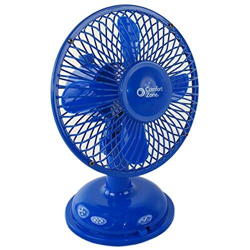Comfort Zone CZ5USB 5" Mini Oscillating Desk Fan Dual Powered by USB or 4 x AA Batteries (Blue)