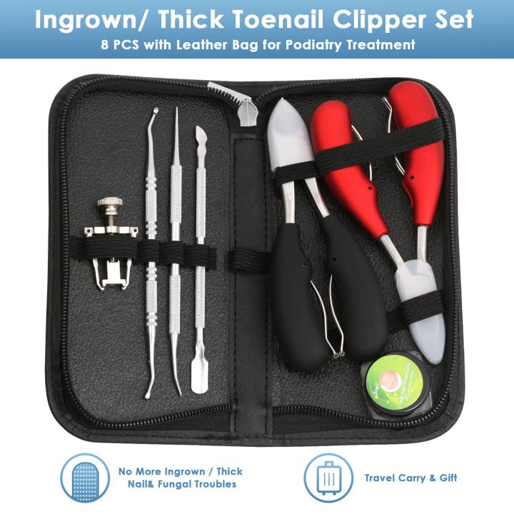 8 PCS Toenail Clippers Kit for Thick or Ingrown Nails, Professional Heavy Duty Ingrown and Thick Toenail Clippers, Sharp Stainless Steel Nail Cutter Set Toenail Pedicure Treatment Tool for Elderly