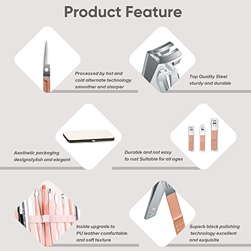 leiwo Manicure Set ,Pedicure Kit Nail Scissors Stainless Steel Professional Toenails Cuticle Cutter Clipper Fingernails Grooming Kit with Pink Leather Travel Case (12pcs Pink)