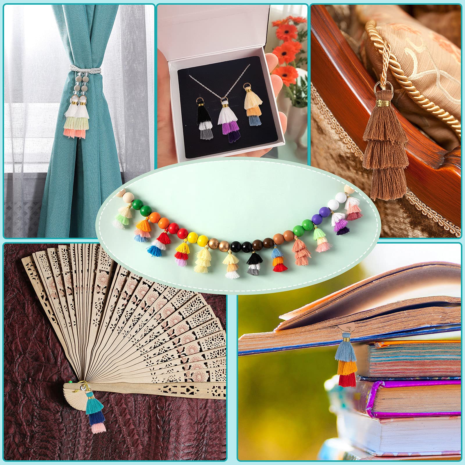 Dingion 100Pcs Tiny Tri Layered Keychain Tassels Mini Tassel Craft Jewelry Making Tassel for Earring Bookmark(Classic Color)