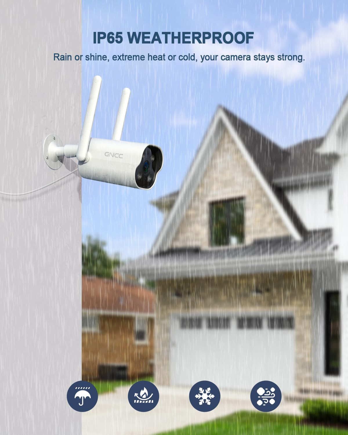 GNCC Outdoor Camera, 2K Cameras for Home Security Outside, Home Security Cameras, Motion Detection, Night Vision, 24/7 Recording, 2 Way Audio, Waterproof, Cloud & Local, Plug-in, APP Control