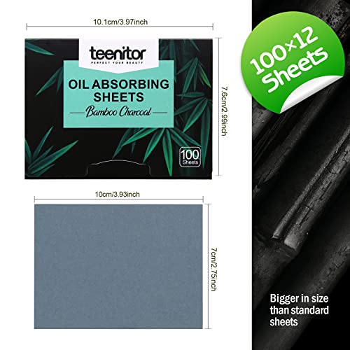 1200 Sheets Natural Blotting Paper for Oily Skin with Bamboo Charcoal, Oil Blotting Sheets for Face, Makeup Blotting Paper, 3 7/8" and 2.75"