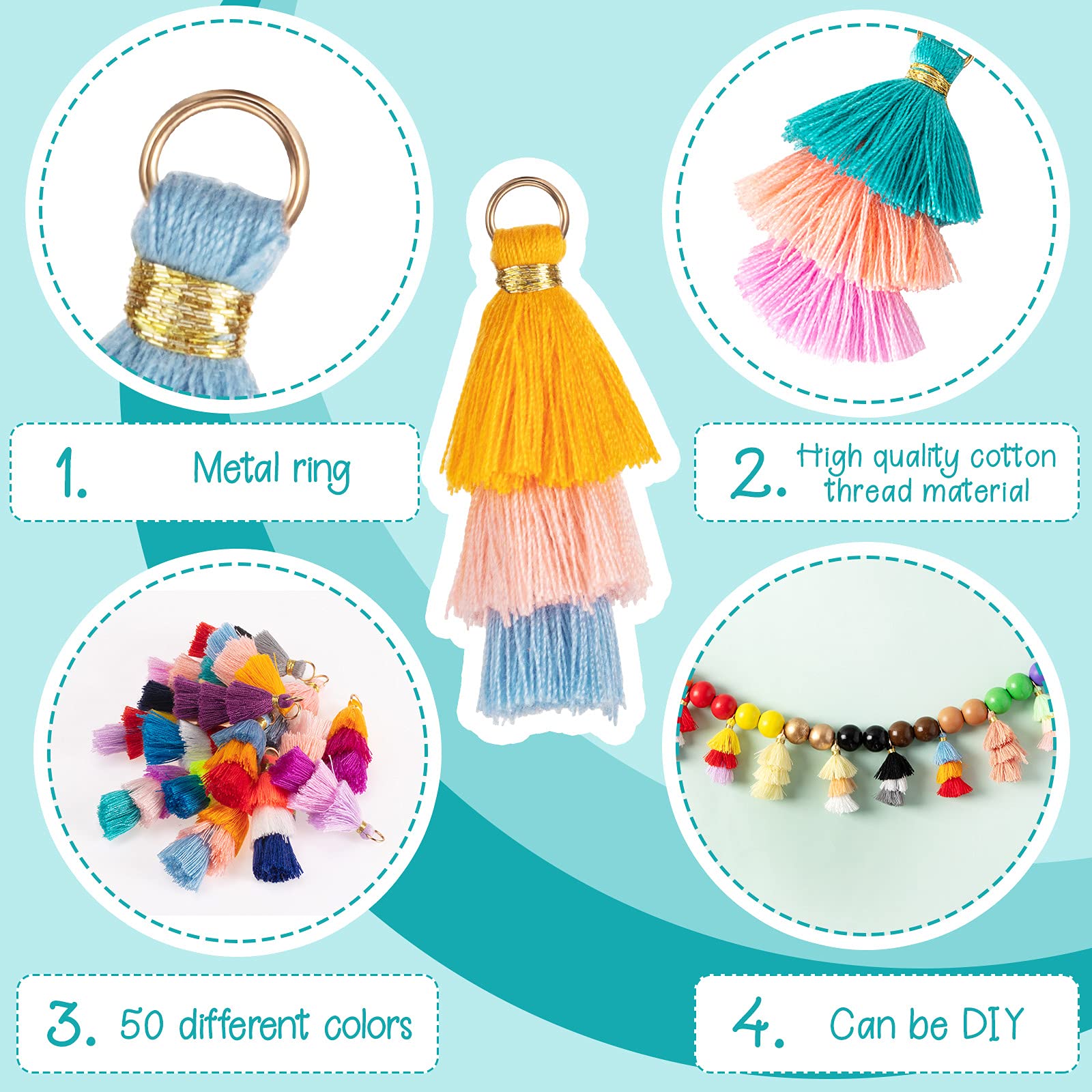 Dingion 100Pcs Tiny Tri Layered Keychain Tassels Mini Tassel Craft Jewelry Making Tassel for Earring Bookmark(Classic Color)